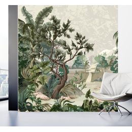 Fototapete queence "Dschungel", beige (natur), B:270m H:250m, Vinyl, Tapeten, Wandpaneele, selbstklebend, Tapete, Sticker, Wanddeko, XXL-Fotomotiv