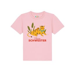 watabout.kids T-Shirt 'Tiger Kleine Schwester' Jungen Gr&ouml;&szlig;e 110/116 gr&uuml;n / orange / rosa / blutrot