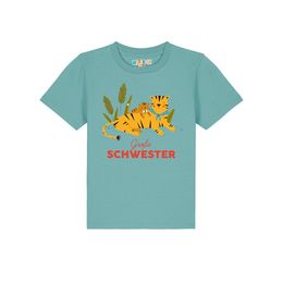 watabout.kids T-Shirt ' Tiger Gro&szlig;e Schwester' Jungen Gr&ouml;&szlig;e 122/128 t&uuml;rkis / gr&uuml;n / orange / rot