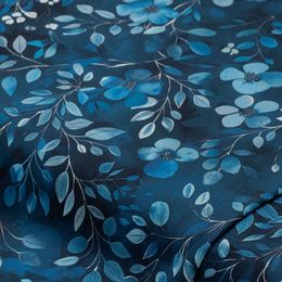 buttinette Baumwollstoff "Zweige mit Blüten", blau-color