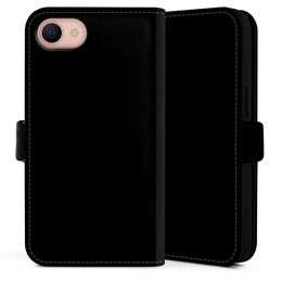DeinDesign iPhone 16e Handy Klapph&uuml;lle Handyh&uuml;lle aus Kunst Leder schwarz Flip Case Colour Black Unicoloured Sideflip mit Lasche