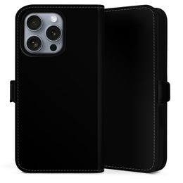 DeinDesign iPhone 16 Pro Max Handy Klapph&uuml;lle Handyh&uuml;lle aus Kunst Leder schwarz Flip Case Colour Black Unicoloured Sideflip mit Lasche