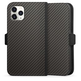 DeinDesign iPhone 11 Pro Handy Klapph&uuml;lle Handyh&uuml;lle aus Kunst Leder schwarz Flip Case Carbon Metallic Look Muster Sideflip mit Lasche