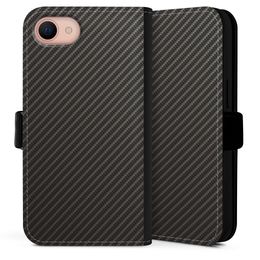 DeinDesign iPhone 16e Handy Klapph&uuml;lle Handyh&uuml;lle aus Kunst Leder schwarz Flip Case Carbon Metallic Look Muster Sideflip mit Lasche