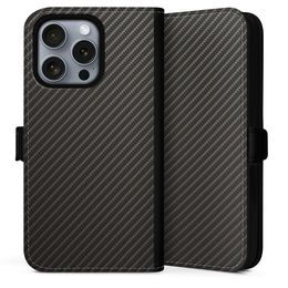 DeinDesign iPhone 16 Pro Max Handy Klapph&uuml;lle Handyh&uuml;lle aus Kunst Leder schwarz Flip Case Carbon Metallic Look Muster Sideflip mit Lasche