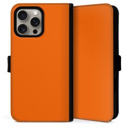 DeinDesign iPhone 16 Pro Handy Klapph&uuml;lle Handyh&uuml;lle aus Kunst Leder schwarz Flip Case Orange Unicoloured Colour Sideflip mit Lasche