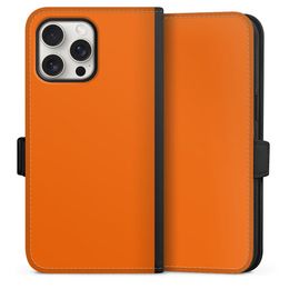 DeinDesign iPhone 15 Pro Max Handy Klapph&uuml;lle Handyh&uuml;lle aus Kunst Leder schwarz Flip Case Orange Unicoloured Colour Sideflip mit Lasche
