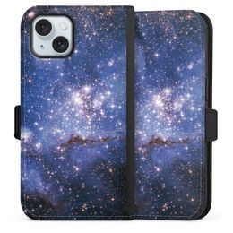 DeinDesign iPhone 15 Handy Klapph&uuml;lle Handyh&uuml;lle aus Kunst Leder schwarz Flip Case Galaxy Weltall Weltraum Sideflip mit Lasche