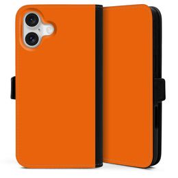 DeinDesign iPhone 16 Plus Handy Klapph&uuml;lle Handyh&uuml;lle aus Kunst Leder schwarz Flip Case Orange Unicoloured Colour Sideflip mit Lasche
