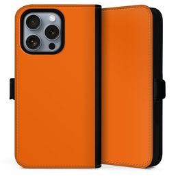 DeinDesign iPhone 16 Pro Max Handy Klapph&uuml;lle Handyh&uuml;lle aus Kunst Leder schwarz Flip Case Orange Unicoloured Colour Sideflip mit Lasche