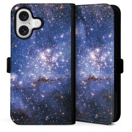 DeinDesign iPhone 16 Handy Klapph&uuml;lle Handyh&uuml;lle aus Kunst Leder schwarz Flip Case Galaxy Weltall Weltraum Sideflip mit Lasche