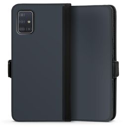 DeinDesign Galaxy A51 Handy Klapph&uuml;lle Handyh&uuml;lle aus Kunst Leder schwarz Flip Case Anthracite Grey Unicoloured Sideflip mit Lasche