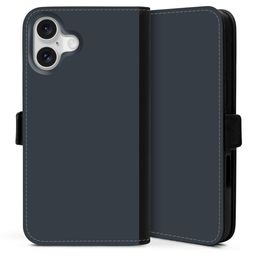DeinDesign iPhone 16 Plus Handy Klapph&uuml;lle Handyh&uuml;lle aus Kunst Leder schwarz Flip Case Anthracite Grey Unicoloured Sideflip mit Lasche