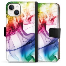 DeinDesign iPhone 14 Handy Klapph&uuml;lle Handyh&uuml;lle aus Kunst Leder schwarz Flip Case Rainbow Colour Water Sideflip mit Lasche