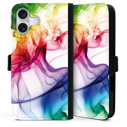 DeinDesign iPhone 16 Plus Handy Klapph&uuml;lle Handyh&uuml;lle aus Kunst Leder schwarz Flip Case Rainbow Colour Water Sideflip mit Lasche