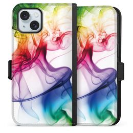 DeinDesign iPhone 15 Handy Klapph&uuml;lle Handyh&uuml;lle aus Kunst Leder schwarz Flip Case Rainbow Colour Water Sideflip mit Lasche
