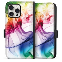 DeinDesign iPhone 15 Pro Max Handy Klapph&uuml;lle Handyh&uuml;lle aus Kunst Leder schwarz Flip Case Rainbow Colour Water Sideflip mit Lasche