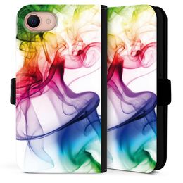 DeinDesign iPhone 16e Handy Klapph&uuml;lle Handyh&uuml;lle aus Kunst Leder schwarz Flip Case Rainbow Colour Water Sideflip mit Lasche