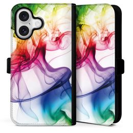 DeinDesign iPhone 16 Handy Klapph&uuml;lle Handyh&uuml;lle aus Kunst Leder schwarz Flip Case Rainbow Colour Water Sideflip mit Lasche