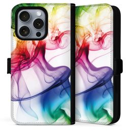 DeinDesign iPhone 16 Pro Max Handy Klapph&uuml;lle Handyh&uuml;lle aus Kunst Leder schwarz Flip Case Rainbow Colour Water Sideflip mit Lasche