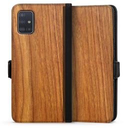 DeinDesign Galaxy A51 Handy Klapph&uuml;lle Handyh&uuml;lle aus Kunst Leder schwarz Flip Case Larch Wood Wooden Look Sideflip mit Lasche