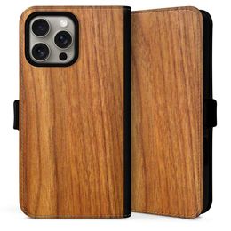 DeinDesign iPhone 16 Pro Handy Klapph&uuml;lle Handyh&uuml;lle aus Kunst Leder schwarz Flip Case Larch Wood Wooden Look Sideflip mit Lasche