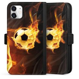 DeinDesign iPhone 11 Handy Klapph&uuml;lle Handyh&uuml;lle aus Kunst Leder schwarz Flip Case Soccer Ball Fire Sideflip mit Lasche