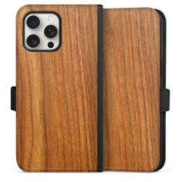 DeinDesign iPhone 15 Pro Max Handy Klapph&uuml;lle Handyh&uuml;lle aus Kunst Leder schwarz Flip Case Larch Wood Wooden Look Sideflip mit Lasche