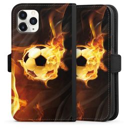 DeinDesign iPhone 11 Pro Handy Klapph&uuml;lle Handyh&uuml;lle aus Kunst Leder schwarz Flip Case Soccer Ball Fire Sideflip mit Lasche