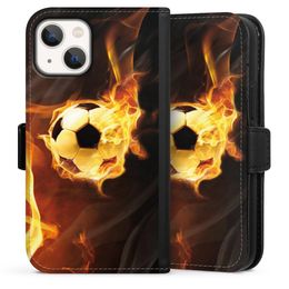DeinDesign Galaxy A51 Handy Klapph&uuml;lle Handyh&uuml;lle aus Kunst Leder schwarz Flip Case Soccer Ball Fire Sideflip mit Lasche