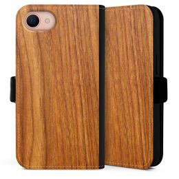 DeinDesign iPhone 16e Handy Klapph&uuml;lle Handyh&uuml;lle aus Kunst Leder schwarz Flip Case Larch Wood Wooden Look Sideflip mit Lasche