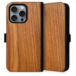 DeinDesign iPhone 16 Pro Max Handy Klapph&uuml;lle Handyh&uuml;lle aus Kunst Leder schwarz Flip Case Larch Wood Wooden Look Sideflip mit Lasche