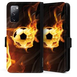 DeinDesign Galaxy S20 Handy Klapph&uuml;lle Handyh&uuml;lle aus Kunst Leder schwarz Flip Case Soccer Ball Fire Sideflip mit Lasche