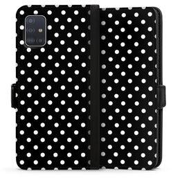 DeinDesign Galaxy A51 Handy Klapph&uuml;lle Handyh&uuml;lle aus Kunst Leder schwarz Flip Case Retro Points Polka Dots Sideflip mit Lasche