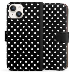 DeinDesign iPhone 14 Handy Klapph&uuml;lle Handyh&uuml;lle aus Kunst Leder schwarz Flip Case Retro Points Polka Dots Sideflip mit Lasche