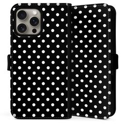 DeinDesign iPhone 16 Pro Handy Klapph&uuml;lle Handyh&uuml;lle aus Kunst Leder schwarz Flip Case Retro Points Polka Dots Sideflip mit Lasche