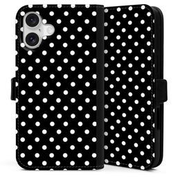 DeinDesign iPhone 16 Plus Handy Klapph&uuml;lle Handyh&uuml;lle aus Kunst Leder schwarz Flip Case Retro Points Polka Dots Sideflip mit Lasche