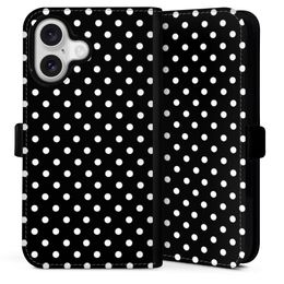 DeinDesign iPhone 16 Handy Klapph&uuml;lle Handyh&uuml;lle aus Kunst Leder schwarz Flip Case Retro Points Polka Dots Sideflip mit Lasche