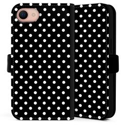 DeinDesign iPhone 16e Handy Klapph&uuml;lle Handyh&uuml;lle aus Kunst Leder schwarz Flip Case Retro Points Polka Dots Sideflip mit Lasche