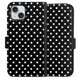 DeinDesign iPhone 15 Handy Klapph&uuml;lle Handyh&uuml;lle aus Kunst Leder schwarz Flip Case Retro Points Polka Dots Sideflip mit Lasche