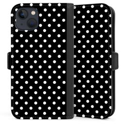 DeinDesign iPhone 13 Handy Klapph&uuml;lle Handyh&uuml;lle aus Kunst Leder schwarz Flip Case Retro Points Polka Dots Sideflip mit Lasche