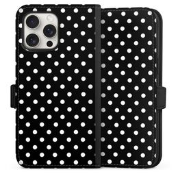 DeinDesign iPhone 15 Pro Max Handy Klapph&uuml;lle Handyh&uuml;lle aus Kunst Leder schwarz Flip Case Retro Points Polka Dots Sideflip mit Lasche