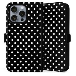 DeinDesign iPhone 16 Pro Max Handy Klapph&uuml;lle Handyh&uuml;lle aus Kunst Leder schwarz Flip Case Retro Points Polka Dots Sideflip mit Lasche