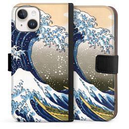 DeinDesign iPhone 14 Handy Klapph&uuml;lle Handyh&uuml;lle aus Kunst Leder schwarz Flip Case Katsushika Hokusai Die Gro&szlig;e Welle Vor Kanagawa Kunst Sideflip mit Lasche