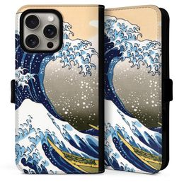 DeinDesign iPhone 16 Pro Handy Klapph&uuml;lle Handyh&uuml;lle aus Kunst Leder schwarz Flip Case Katsushika Hokusai Die Gro&szlig;e Welle Vor Kanagawa Kunst Sideflip mit Lasche