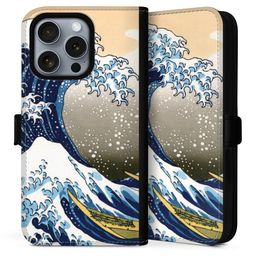 DeinDesign iPhone 16 Pro Max Handy Klapph&uuml;lle Handyh&uuml;lle aus Kunst Leder schwarz Flip Case Katsushika Hokusai Die Gro&szlig;e Welle Vor Kanagawa Kunst Sideflip mit 