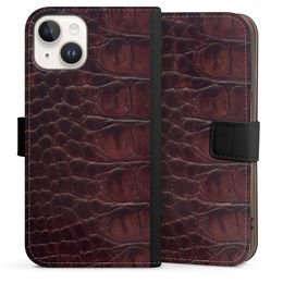 DeinDesign iPhone 14 Handy Klapph&uuml;lle Handyh&uuml;lle aus Kunst Leder schwarz Flip Case Leather Crocodile Animal Print Sideflip mit Lasche