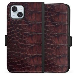 DeinDesign iPhone 15 Handy Klapph&uuml;lle Handyh&uuml;lle aus Kunst Leder schwarz Flip Case Leather Crocodile Animal Print Sideflip mit Lasche