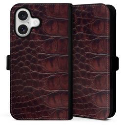DeinDesign iPhone 16 Handy Klapph&uuml;lle Handyh&uuml;lle aus Kunst Leder schwarz Flip Case Leather Crocodile Animal Print Sideflip mit Lasche