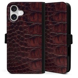 DeinDesign iPhone 16 Plus Handy Klapph&uuml;lle Handyh&uuml;lle aus Kunst Leder schwarz Flip Case Leather Crocodile Animal Print Sideflip mit Lasche